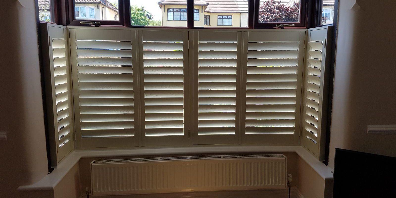 Premium Elmwood Café Style Box / Square Bay Window Shutters | Absolute Shutters