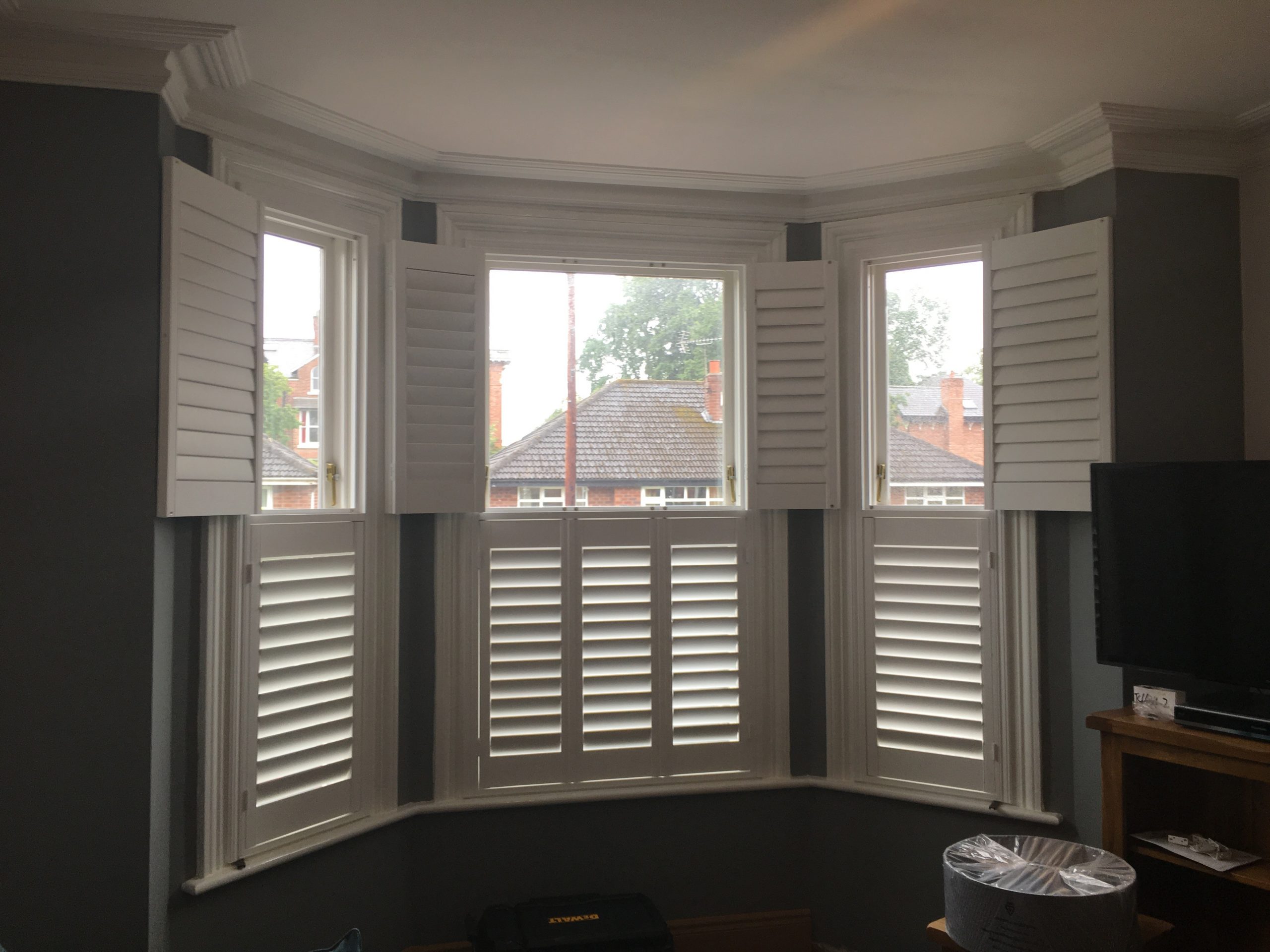 White Shutters & Grey Walls in Sale, Manchester | Absolute Shutters